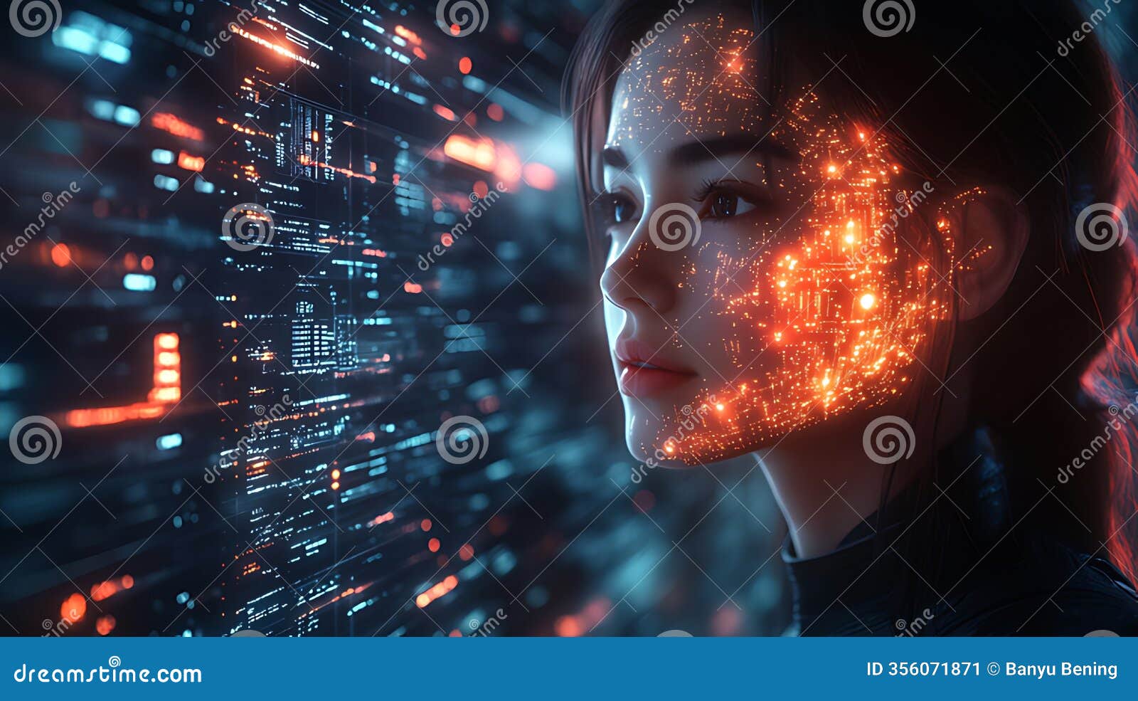 Woman, Futuristic, Data, Interface, Code, Screen, Glow, Technology ...