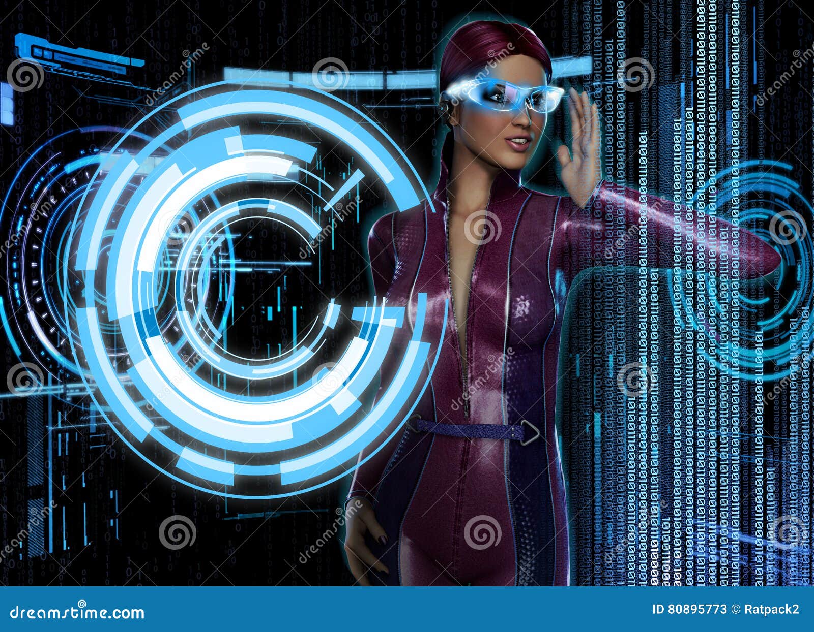 Woman with Futuristic HUD Display Glasses Stock Illustration ...