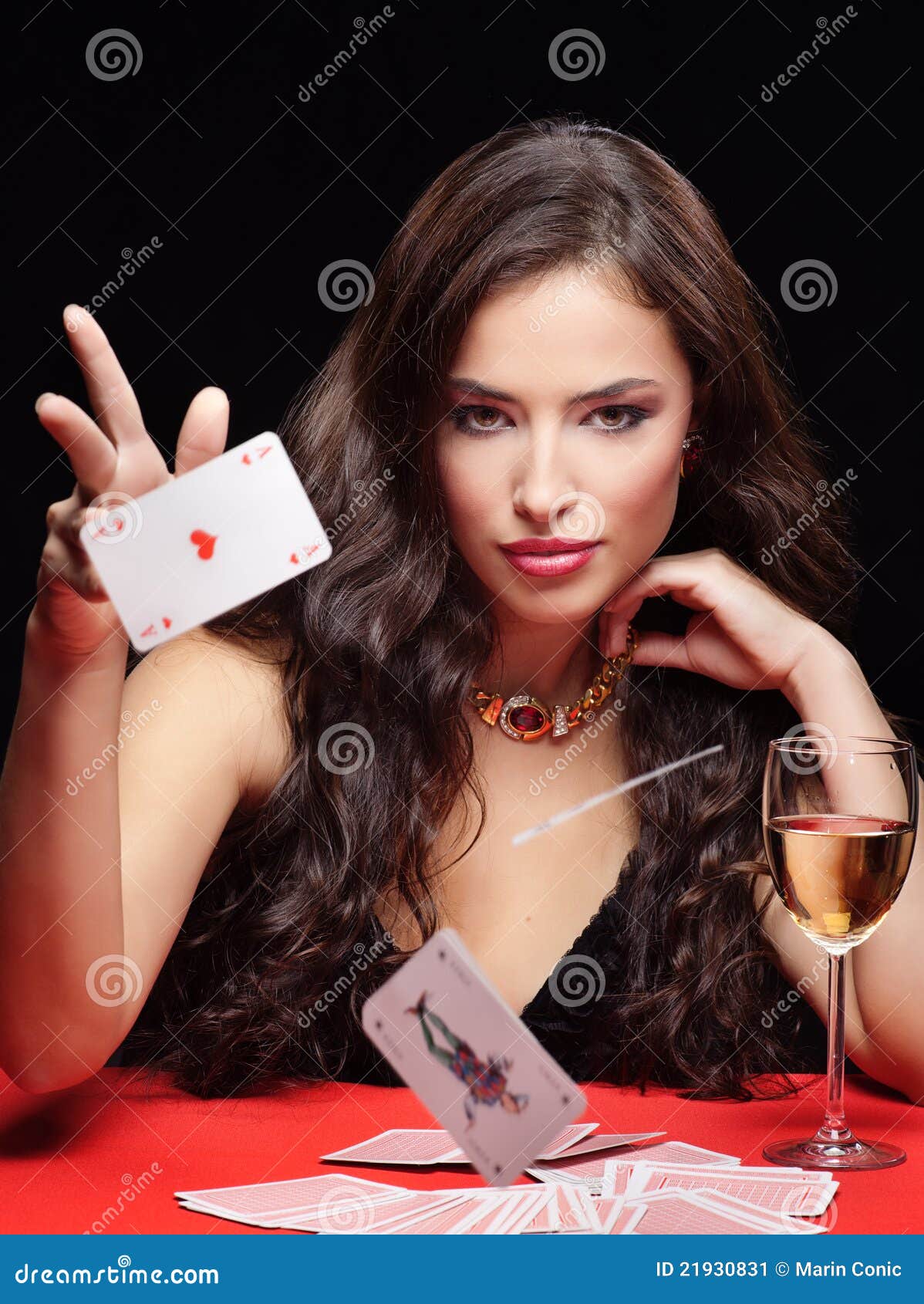 Woman Gambling on Red Table Stock Image - Image of bounce, holding ...