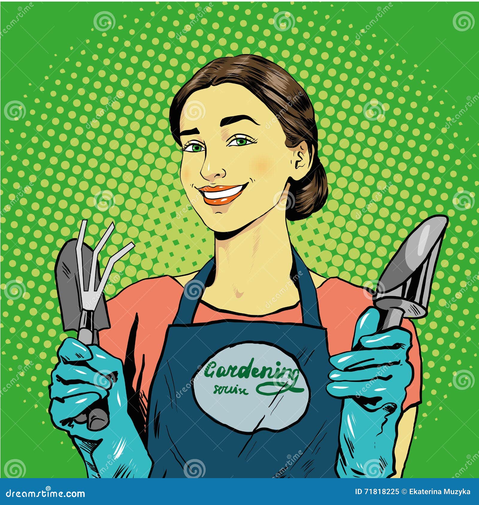 Woman with garden tools. stock vector. Illustration of female - 71818225