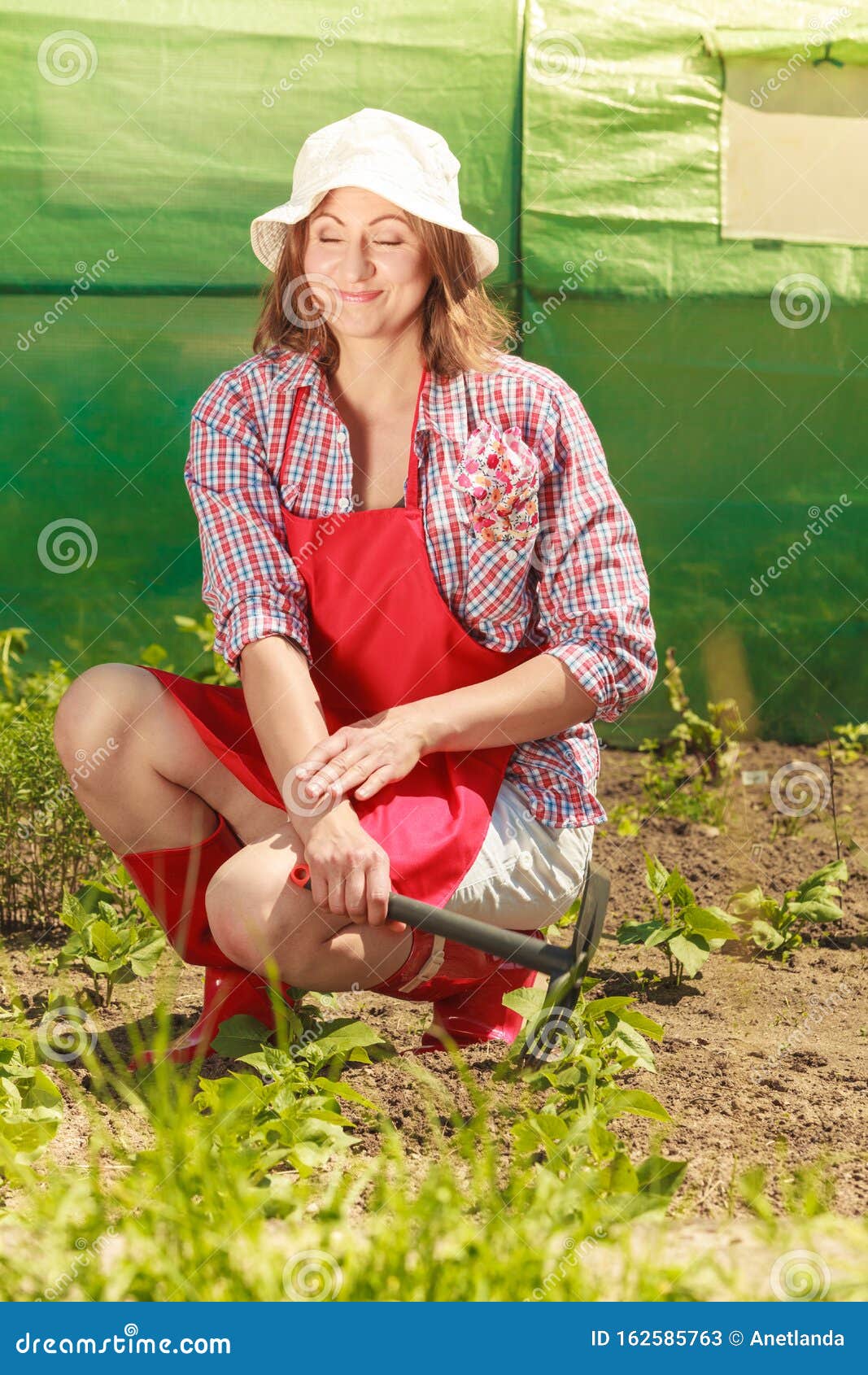 Woman With Gardening Tool Working In Garden Stock Image Image Of