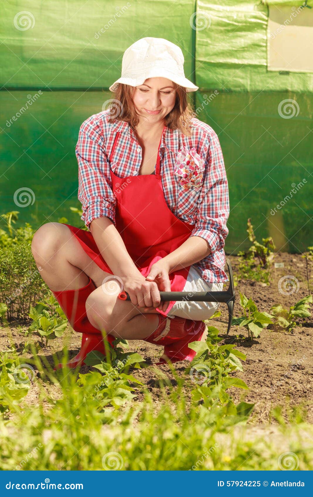 Woman With Gardening Tool Working In Garden Stock Image Image Of