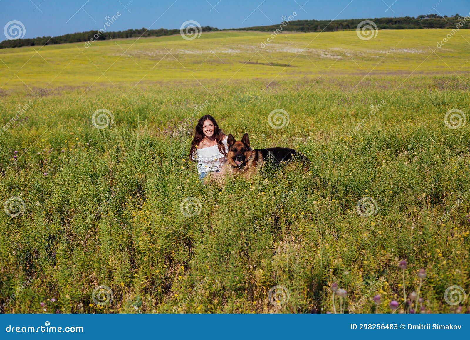 Woman with German Shepherd on a Walk Stock Image - Image of grass ...