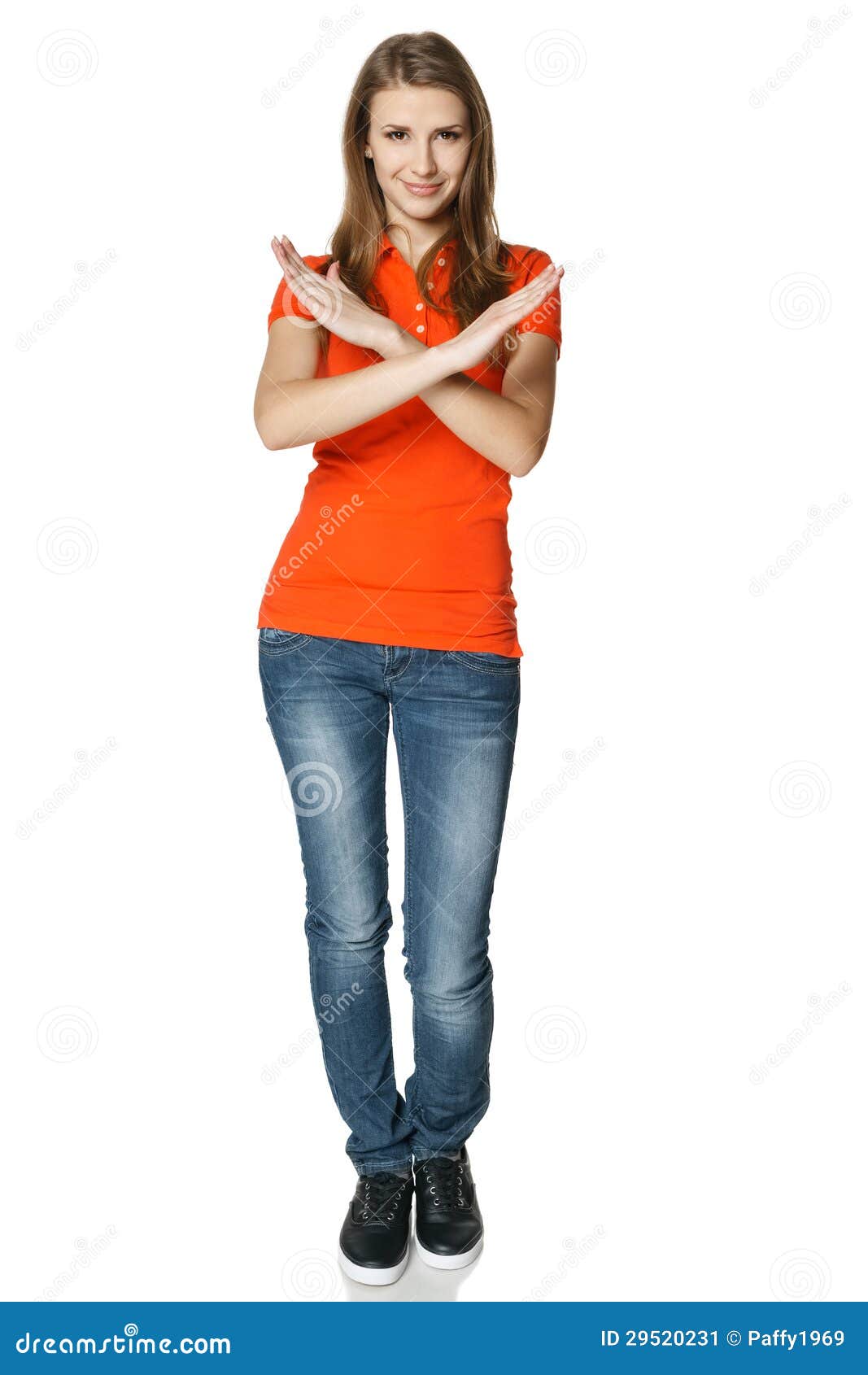 Woman Gesturing Stop Standing in Full Length Stock Image - Image of ...
