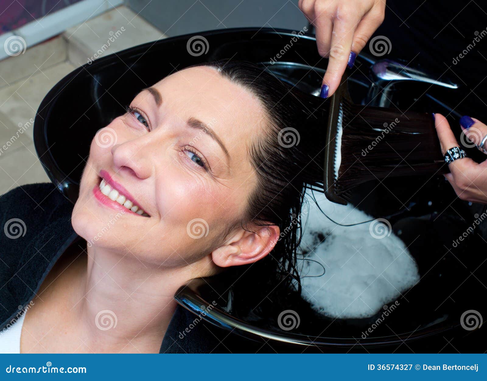 Woman Get Hair Washing and Combing Stock Image - Image of massage ...