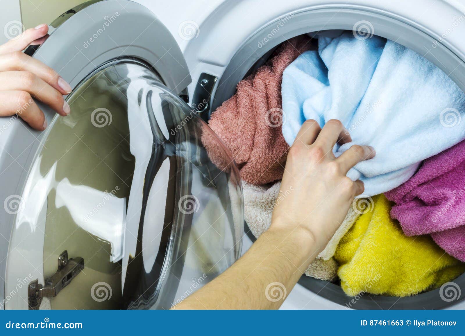 Woman Gets Clothes from the Washing Machine Stock Image - Image of wash ...