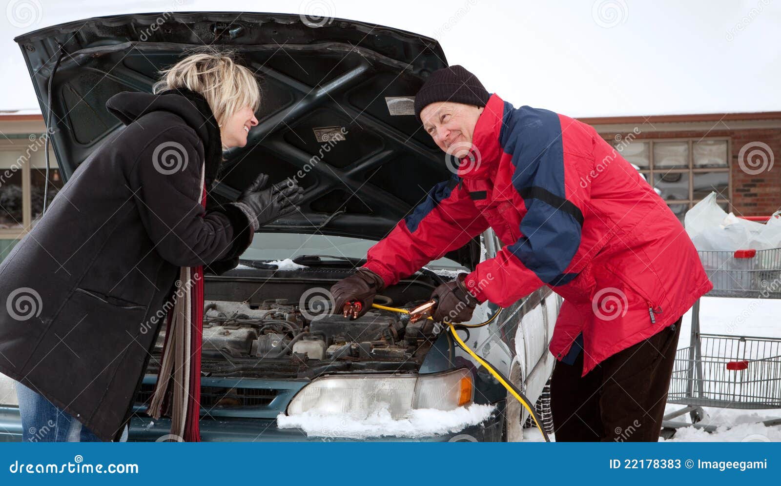 Woman Getting a Boost (Old Car Version) Stock Image - Image of cheerful ...