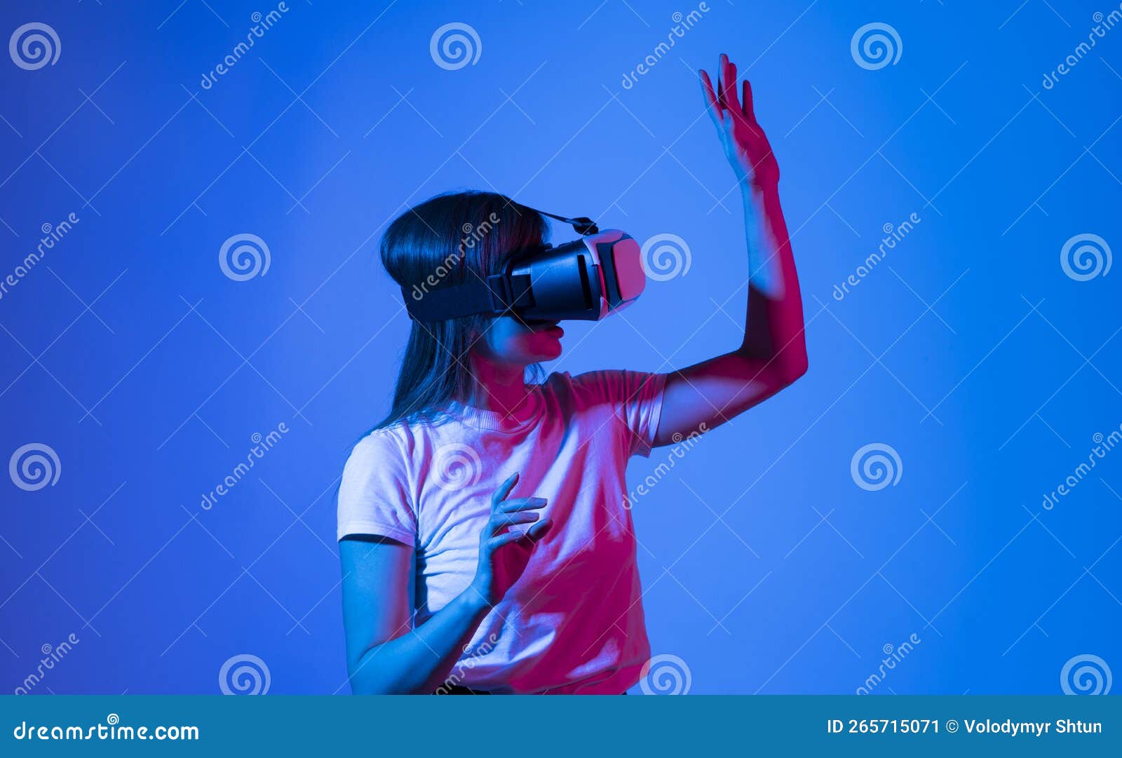 Woman Getting Experience in Metaverse Using VR Headset Glasses ...