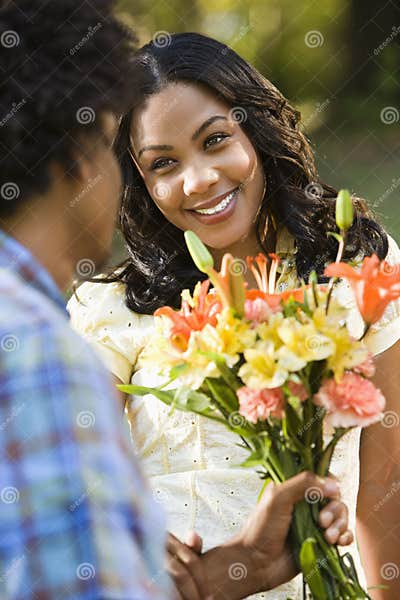 Woman getting flowers. stock photo. Image of female, love - 3614268