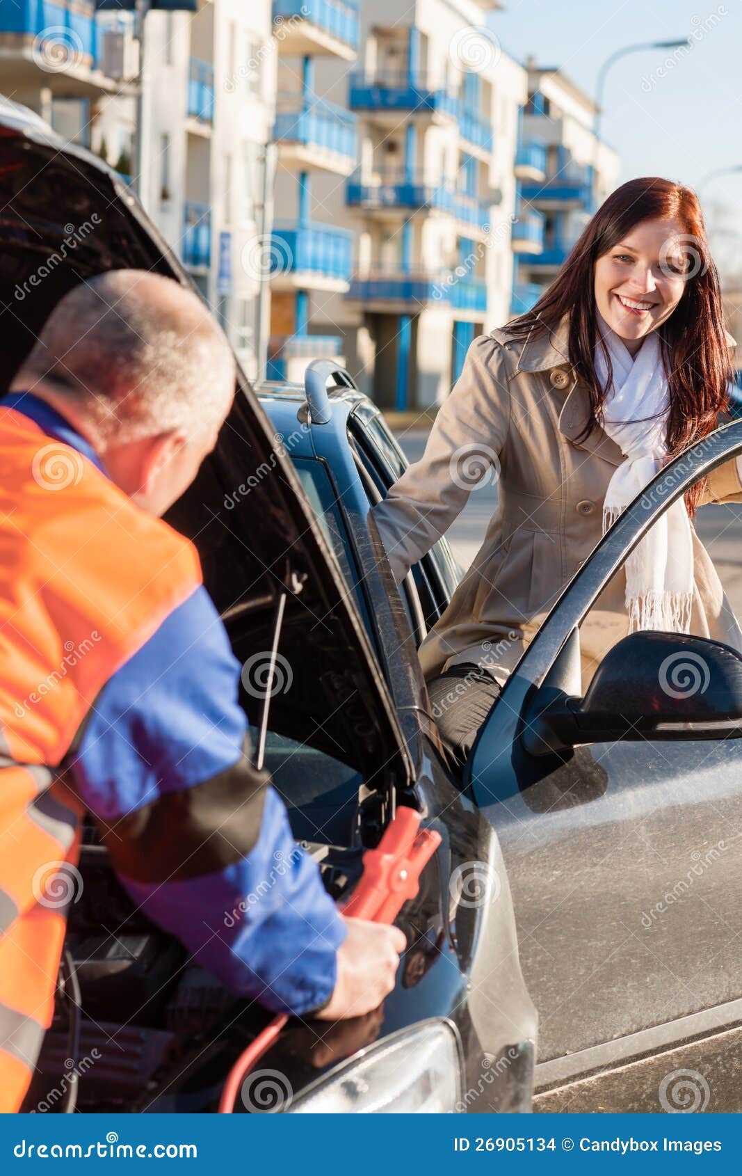 Woman Getting into Her Car Mechanic Fixing Stock Photo - Image of ...
