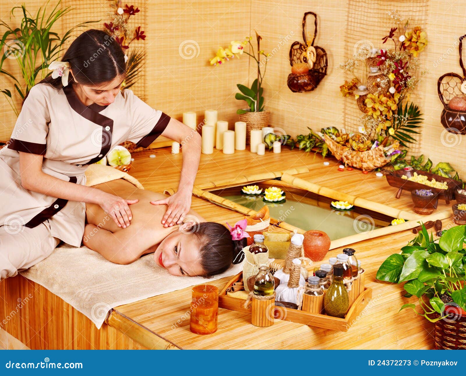 Woman Getting Massage In Bamboo Spa Stock Image Image Of Natural