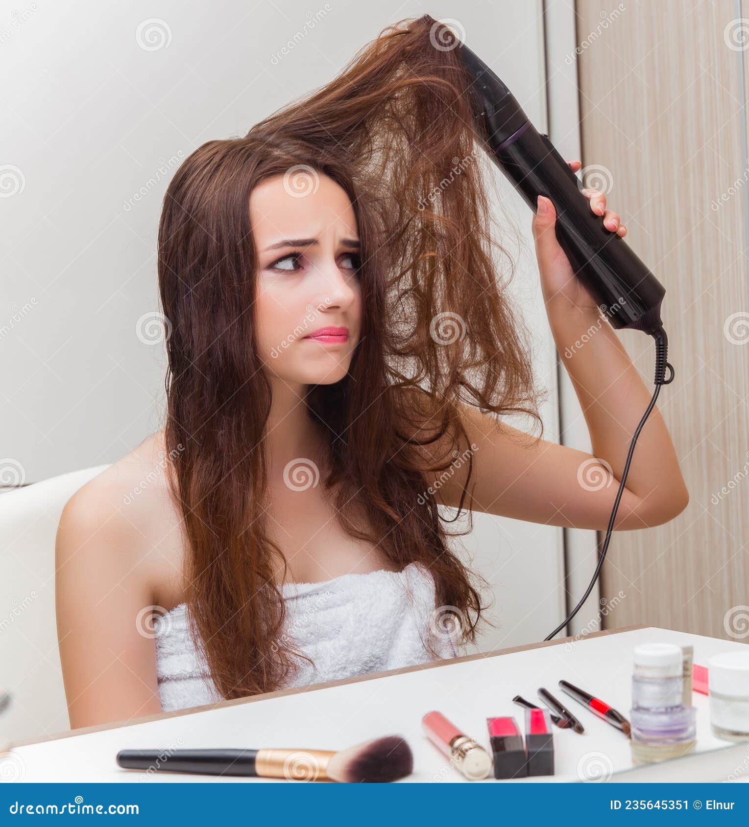 Woman Getting Ready for the Party Stock Image - Image of hairdryer ...