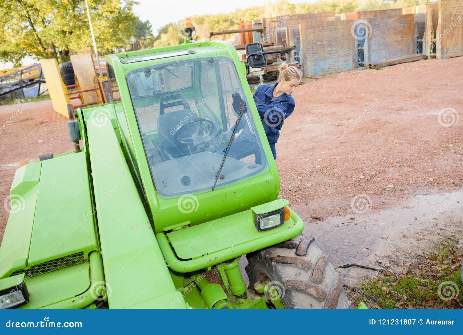 Woman Getting in Telehandler Stock Image - Image of outdoors, drive ...