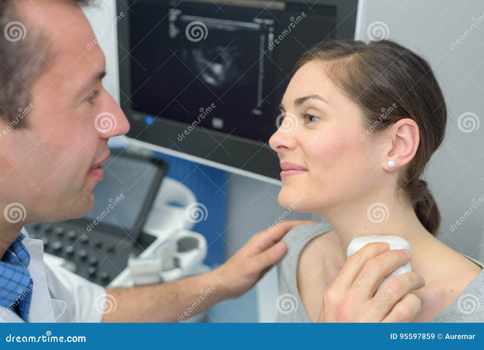 Woman Getting Ultrasound Thyroid from Doctor Stock Image - Image of ...