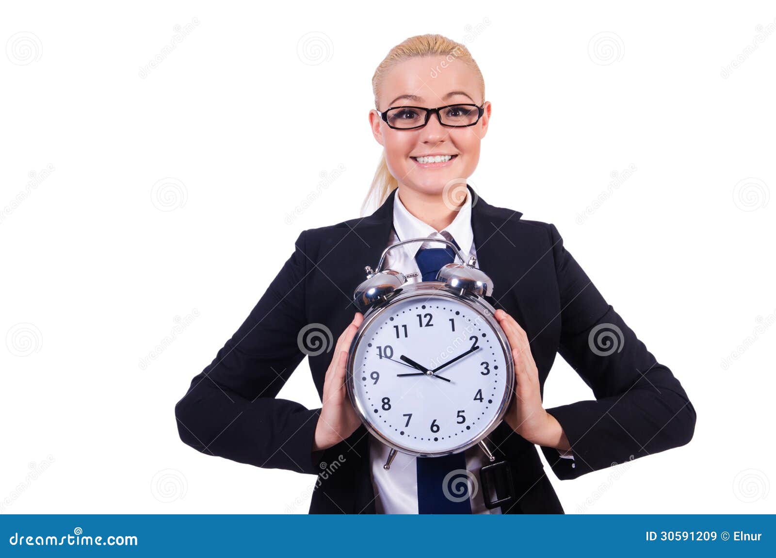 Woman with giant clock stock image. Image of adult, office - 30591209