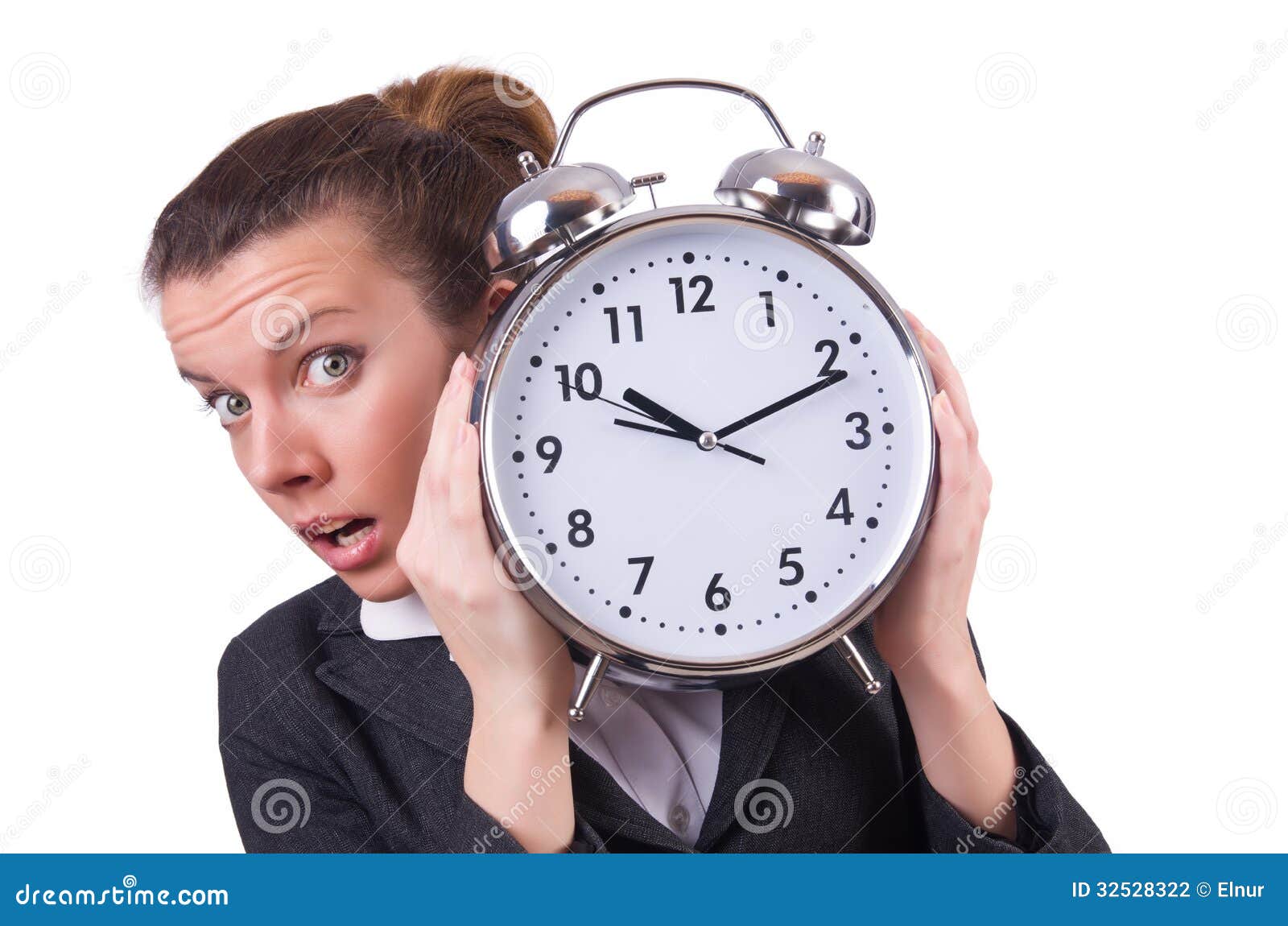 Woman with giant clock stock photo. Image of executive - 32528322