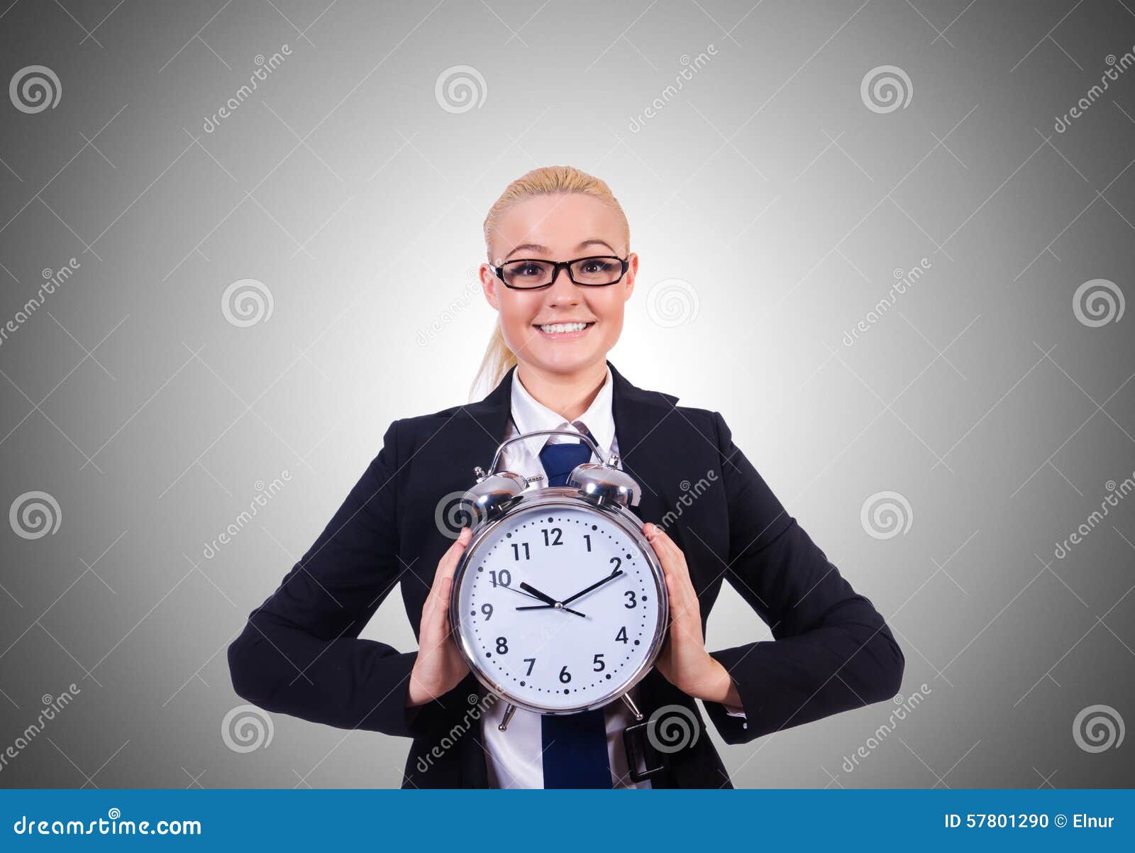 Woman with Giant Clock on White Stock Photo - Image of binder, deadline ...