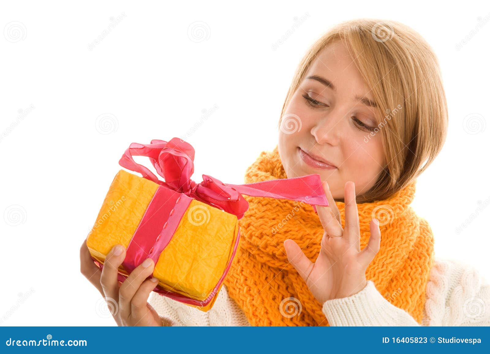 Woman with gift stock image. Image of greeting, boxes - 16405823