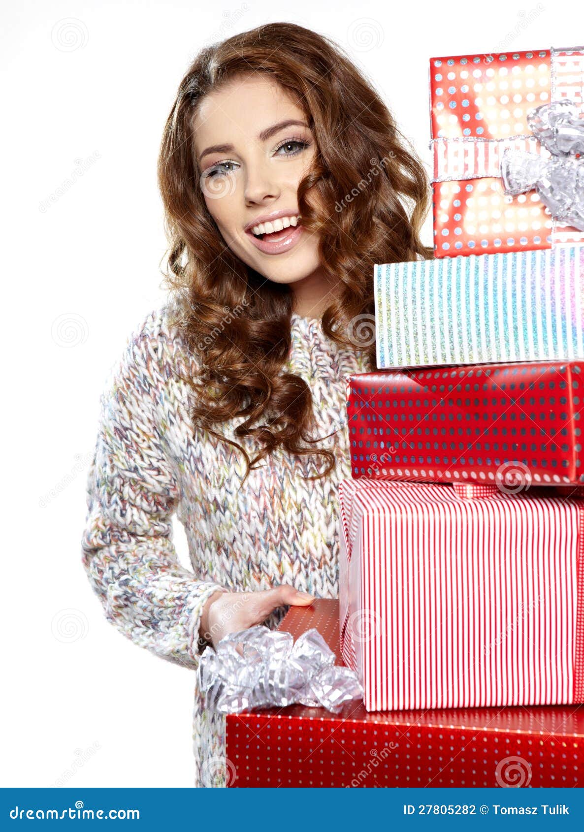 Woman with a gift boxes stock photo. Image of celebration - 27805282