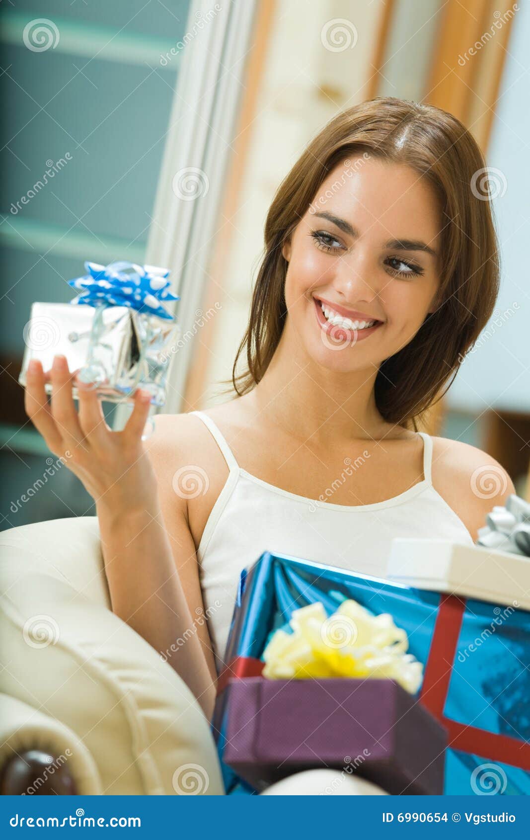 Woman with gifts stock photo. Image of female, love, home - 6990654