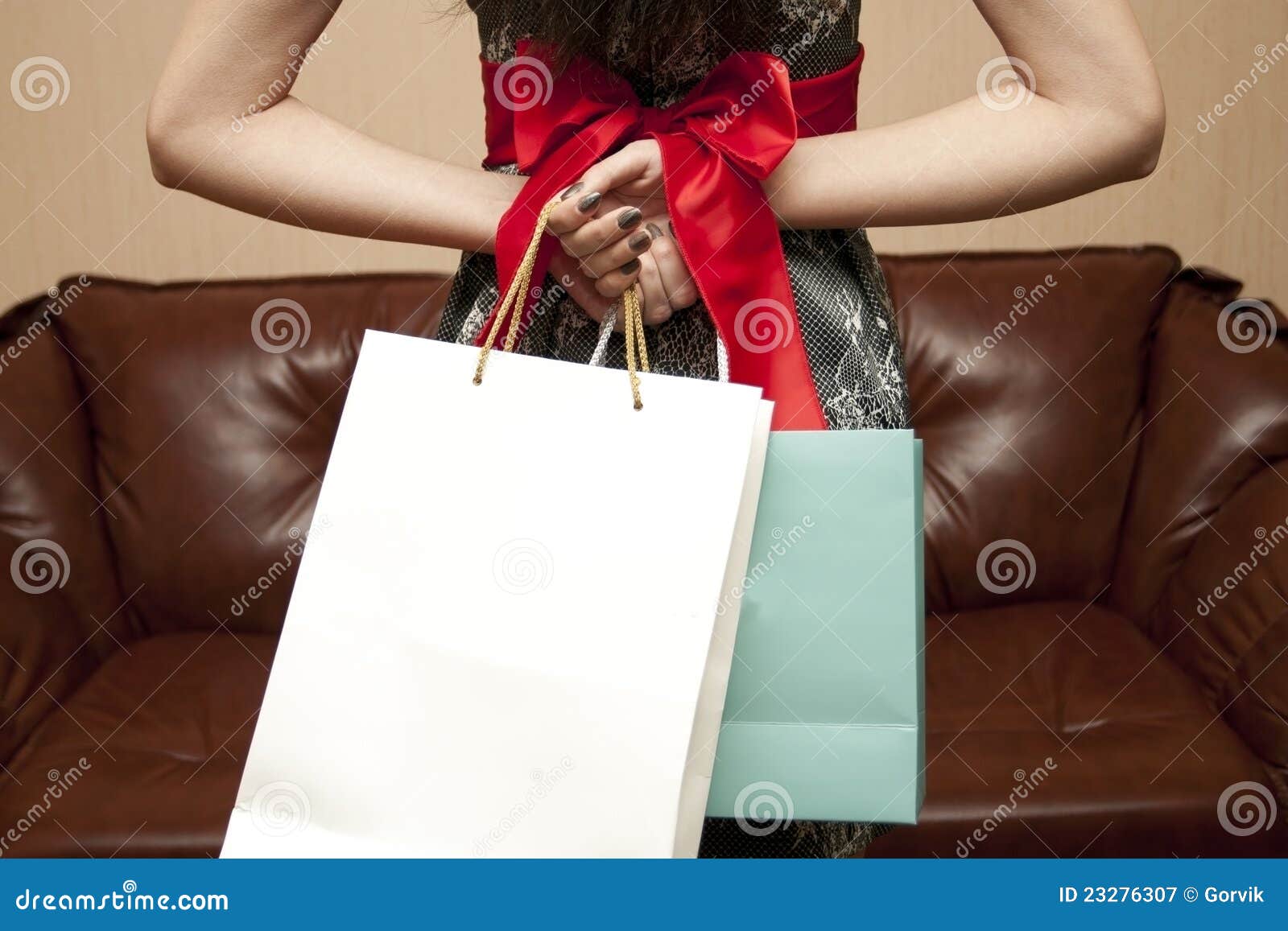 The Woman with Gifts Behind the Back Stock Image - Image of interior ...