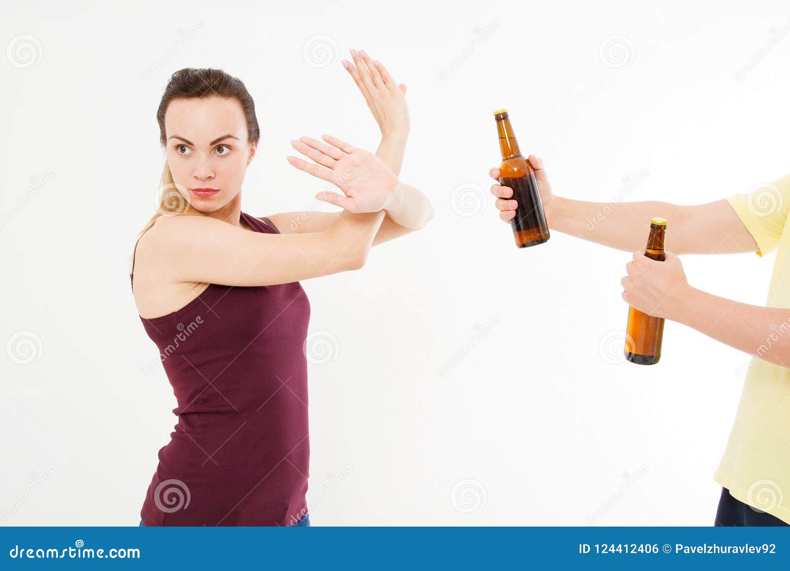 Woman, Girl Refused Alcohol Drink Isolated on White Background.anti ... Woman, Girl Refused Alcohol Drink Isolated on White Background.anti ...