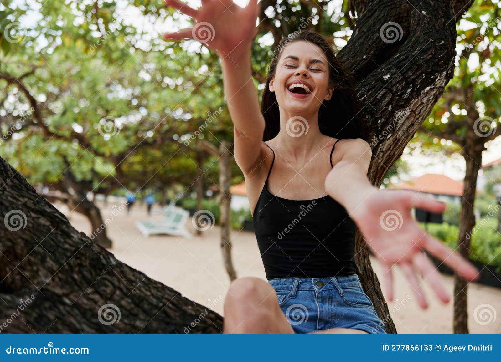 Woman Girl Smiling Vacation Tree Relax Sky Lifestyle Sea Sitting Nature