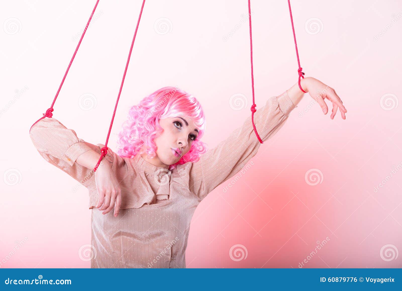 Woman Girl Stylized Like Marionette Puppet on String Stock Photo ...