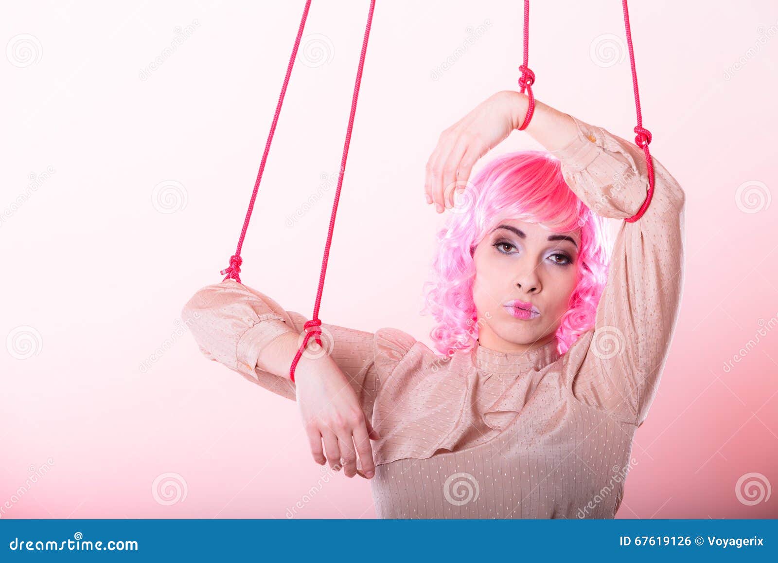 Woman Girl Stylized Like Marionette Puppet on String Stock Photo ...
