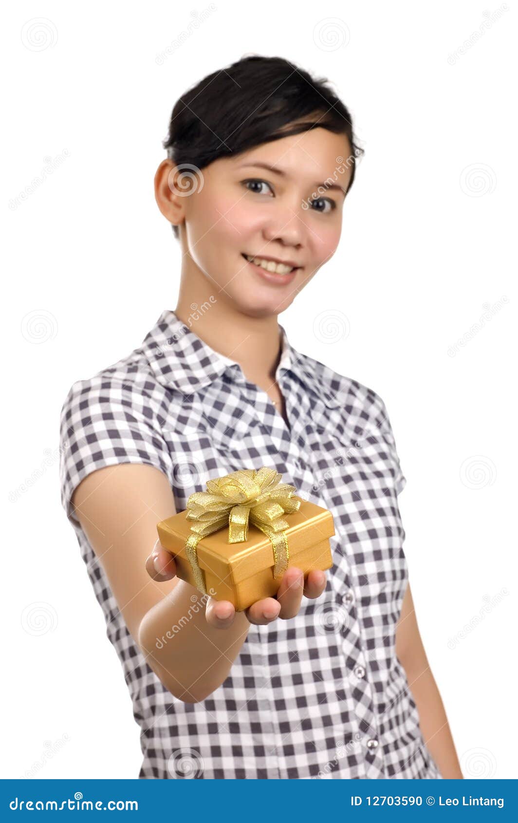Woman gives present stock photo. Image of asian, gorgeous - 12703590