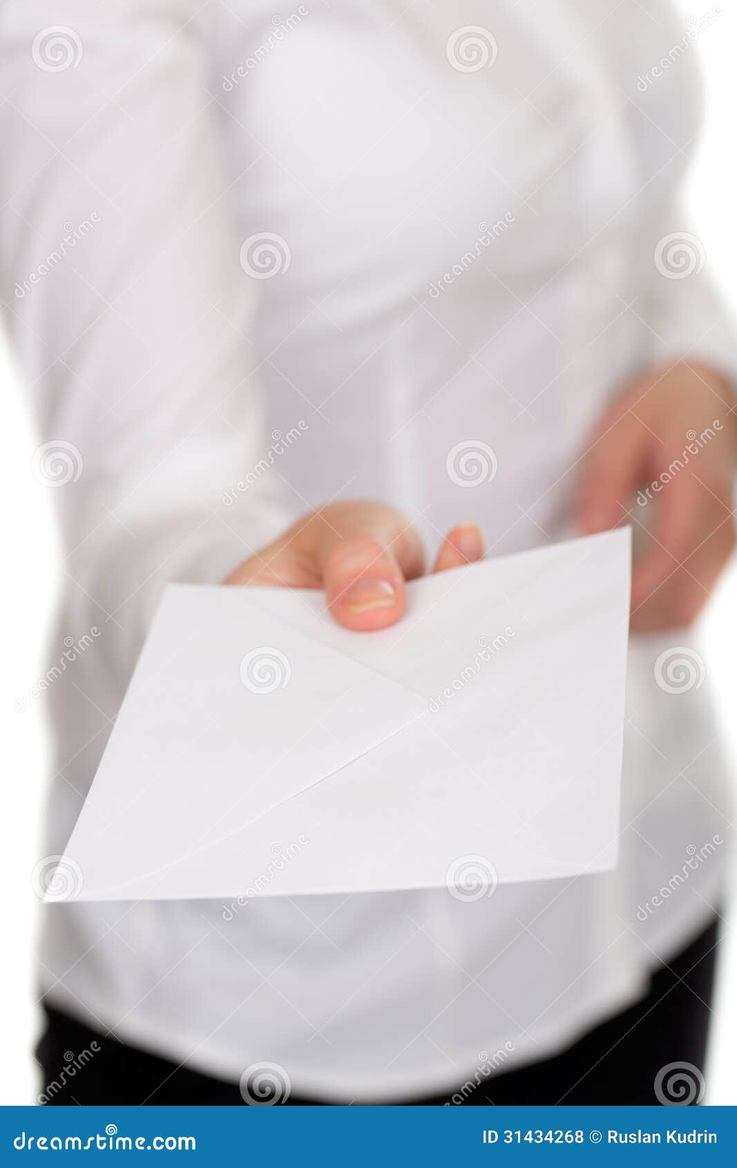 Woman Gives a White Envelope Stock Photo - Image of female, women: 31434268