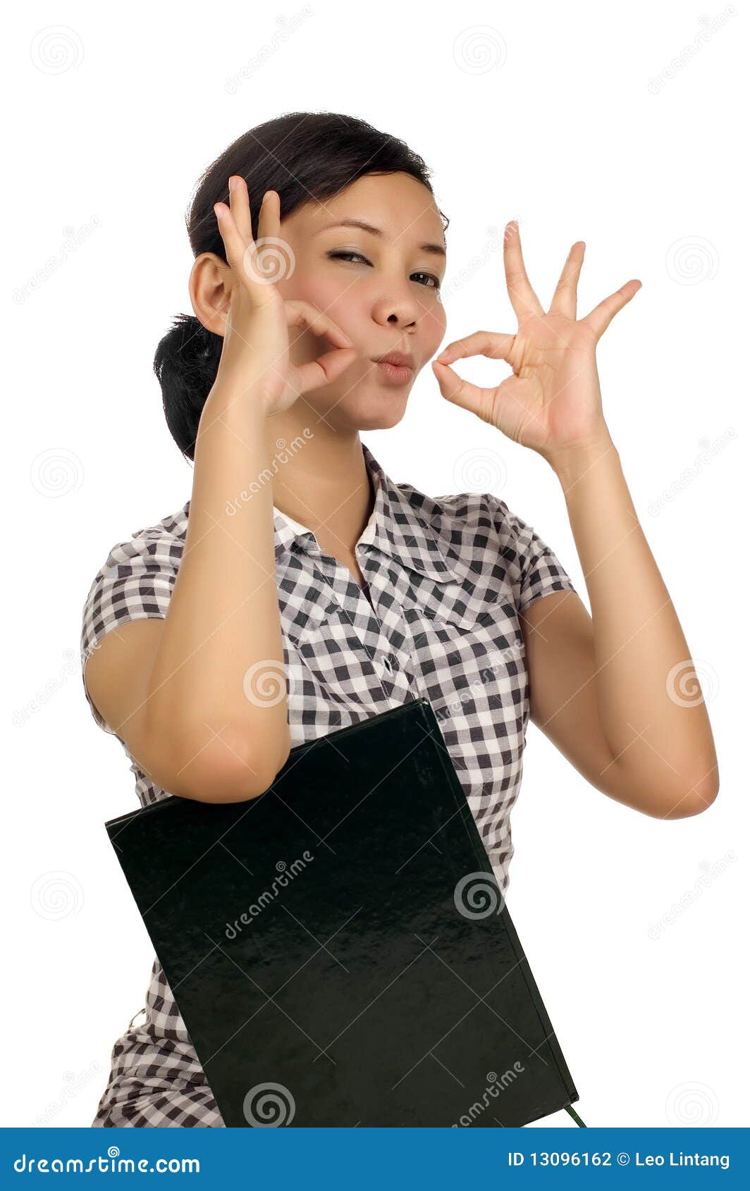 Woman giving hand gesture stock photo. Image of college - 13096162