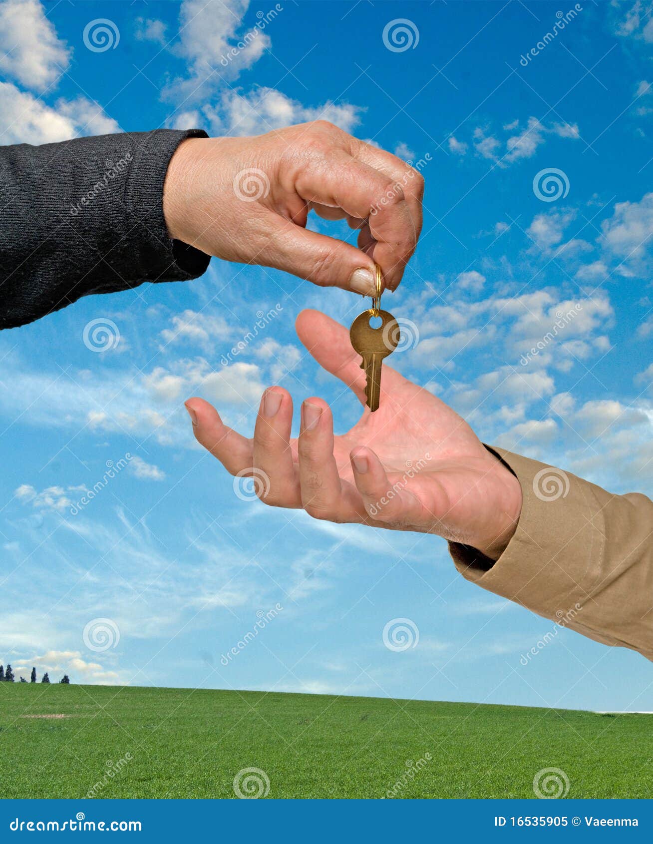 Woman giving key stock image. Image of cloud, opening - 16535905