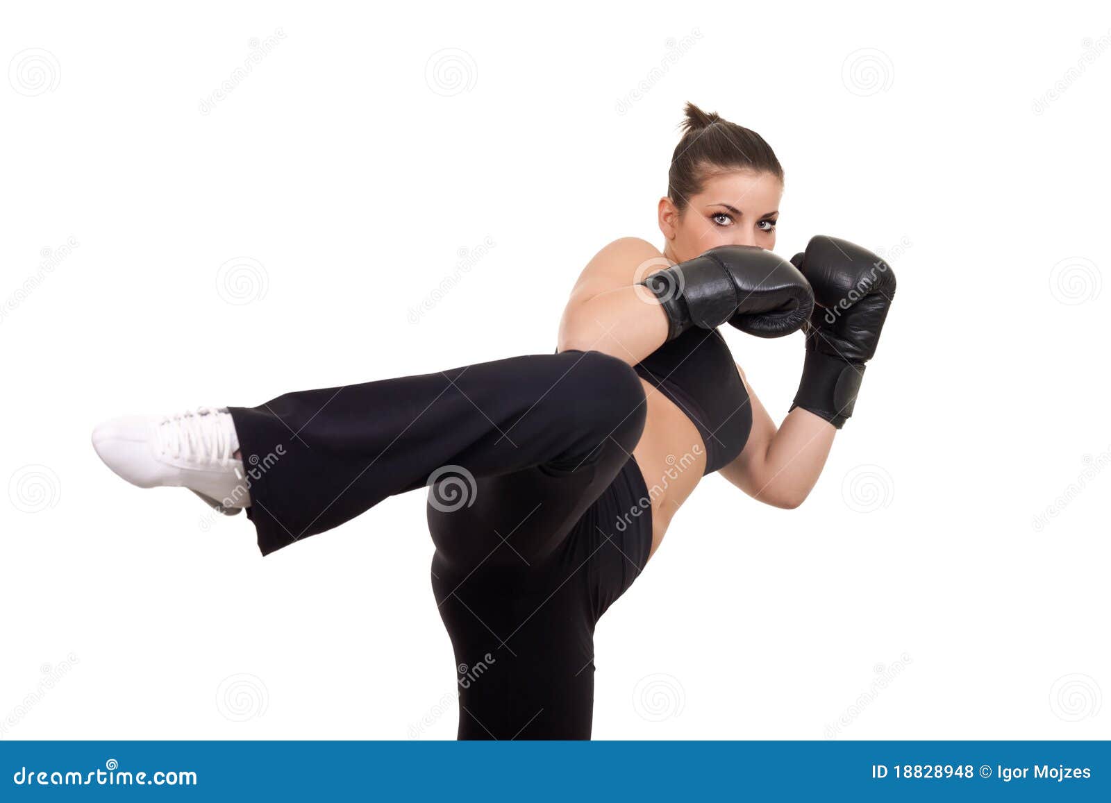 Woman giving kick stock photo. Image of black, fight - 18828948