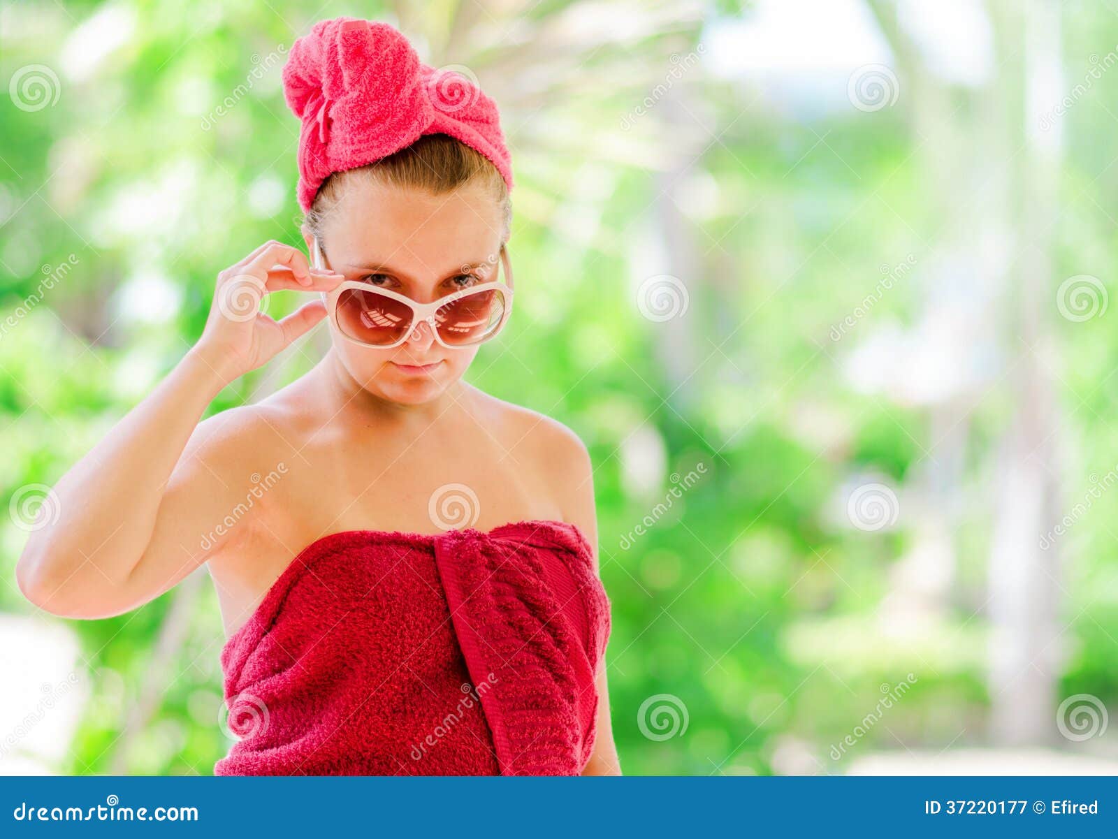 Glamorous Woman in Red Towel Stock Image - Image of care, lifestyle ...