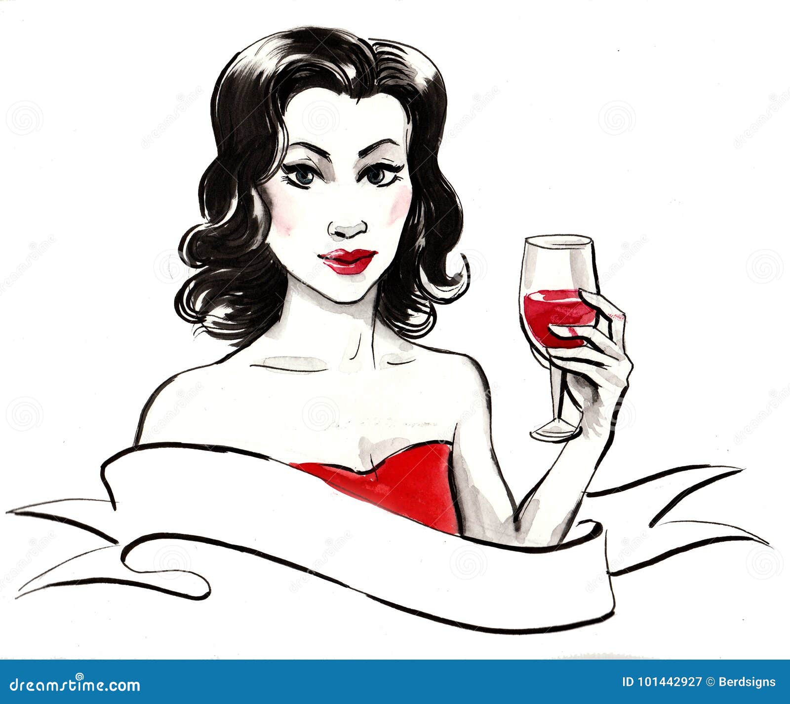 Woman With A Glass Of Wine Stock Illustration Illustration Of Banner 101442927