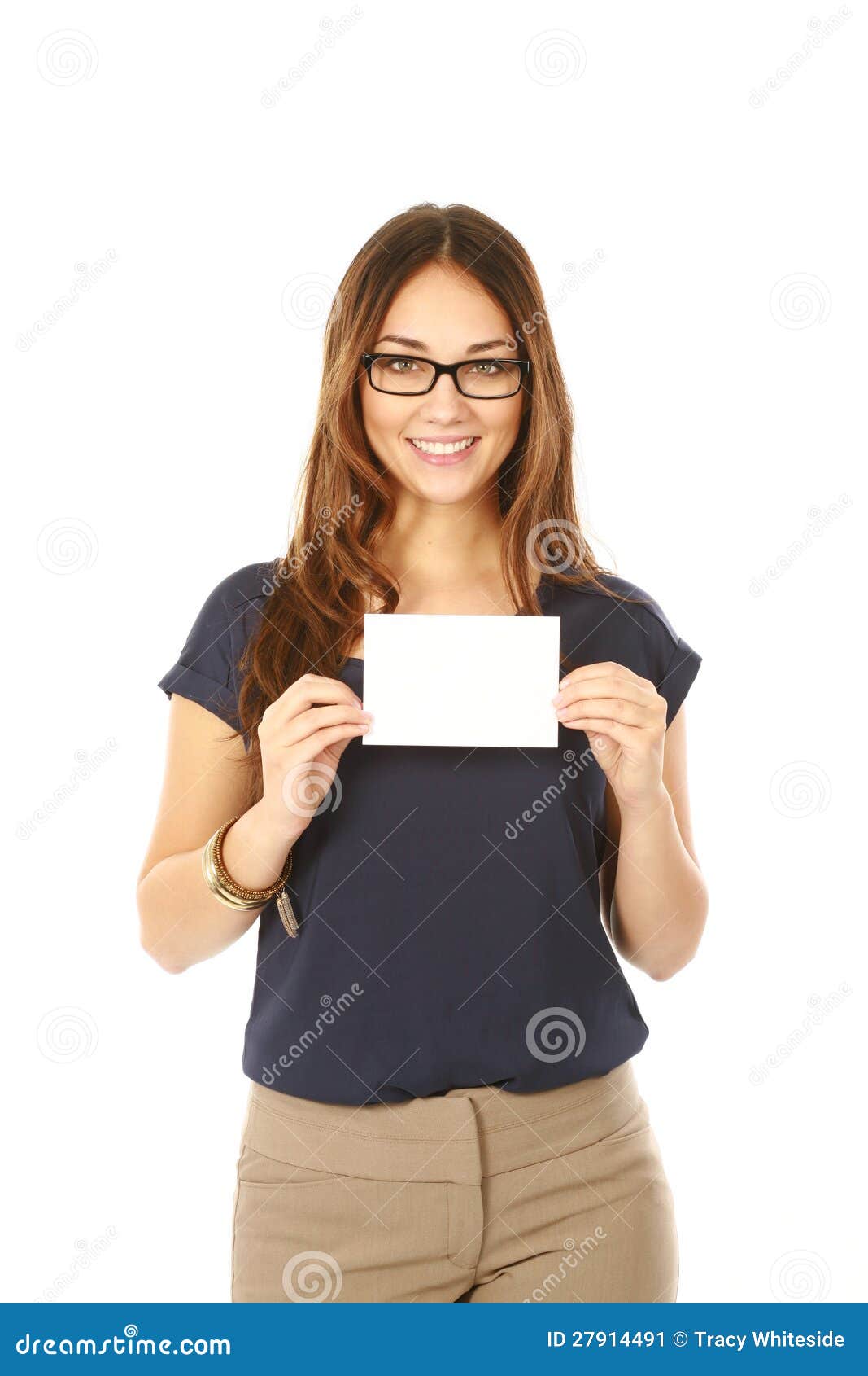 Woman in Glasses Holding Note Card Stock Image - Image of color ...