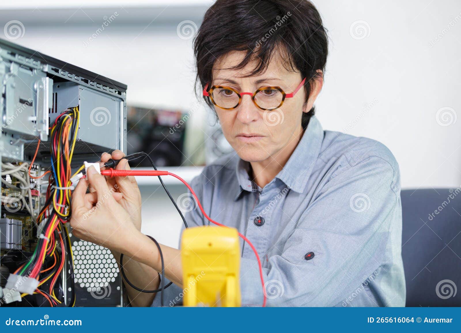 Woman with Glasses Holding Wire in Hands Stock Photo - Image of scheme ...