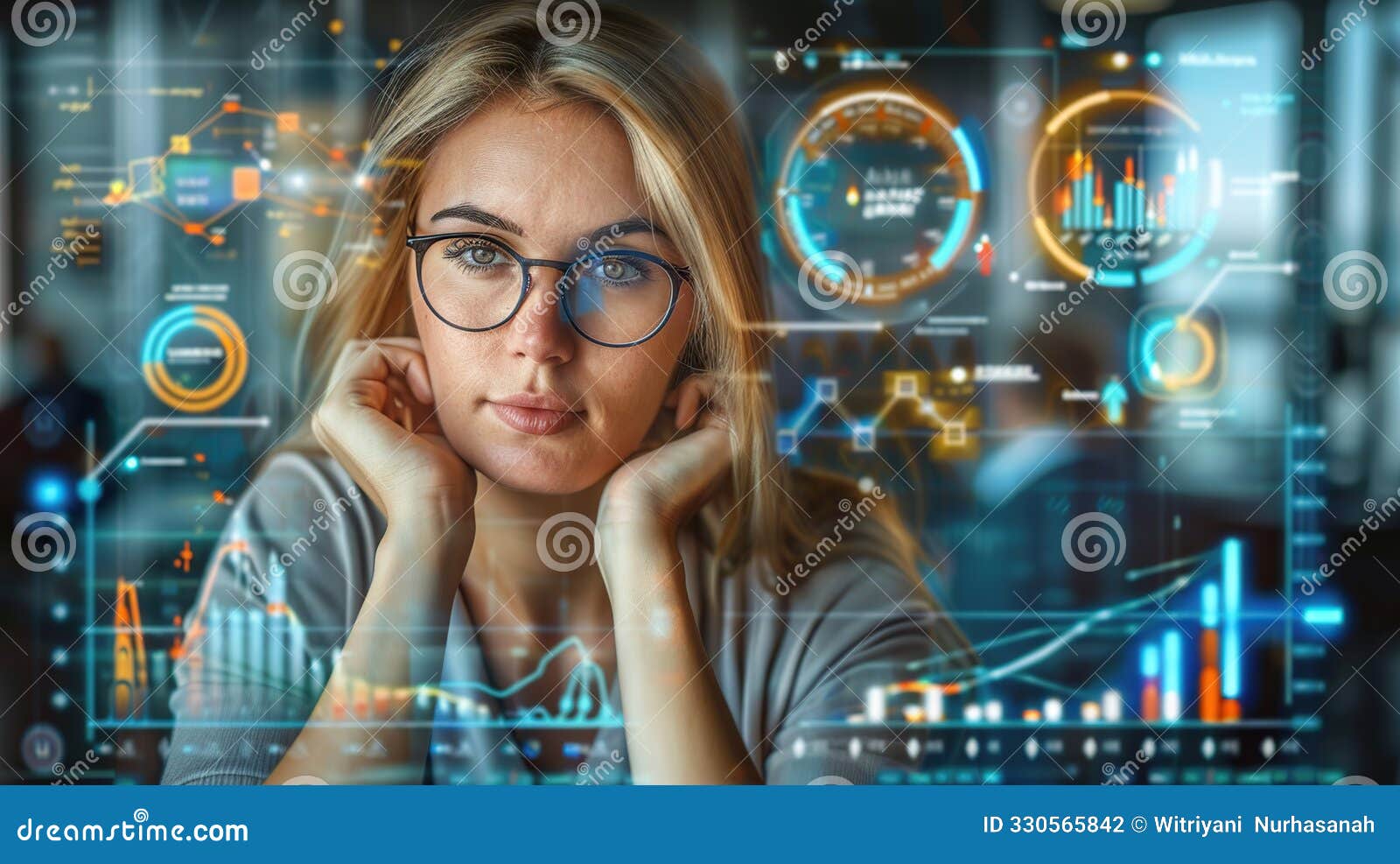 Woman Looking at Data Visualization Stock Illustration - Illustration ...