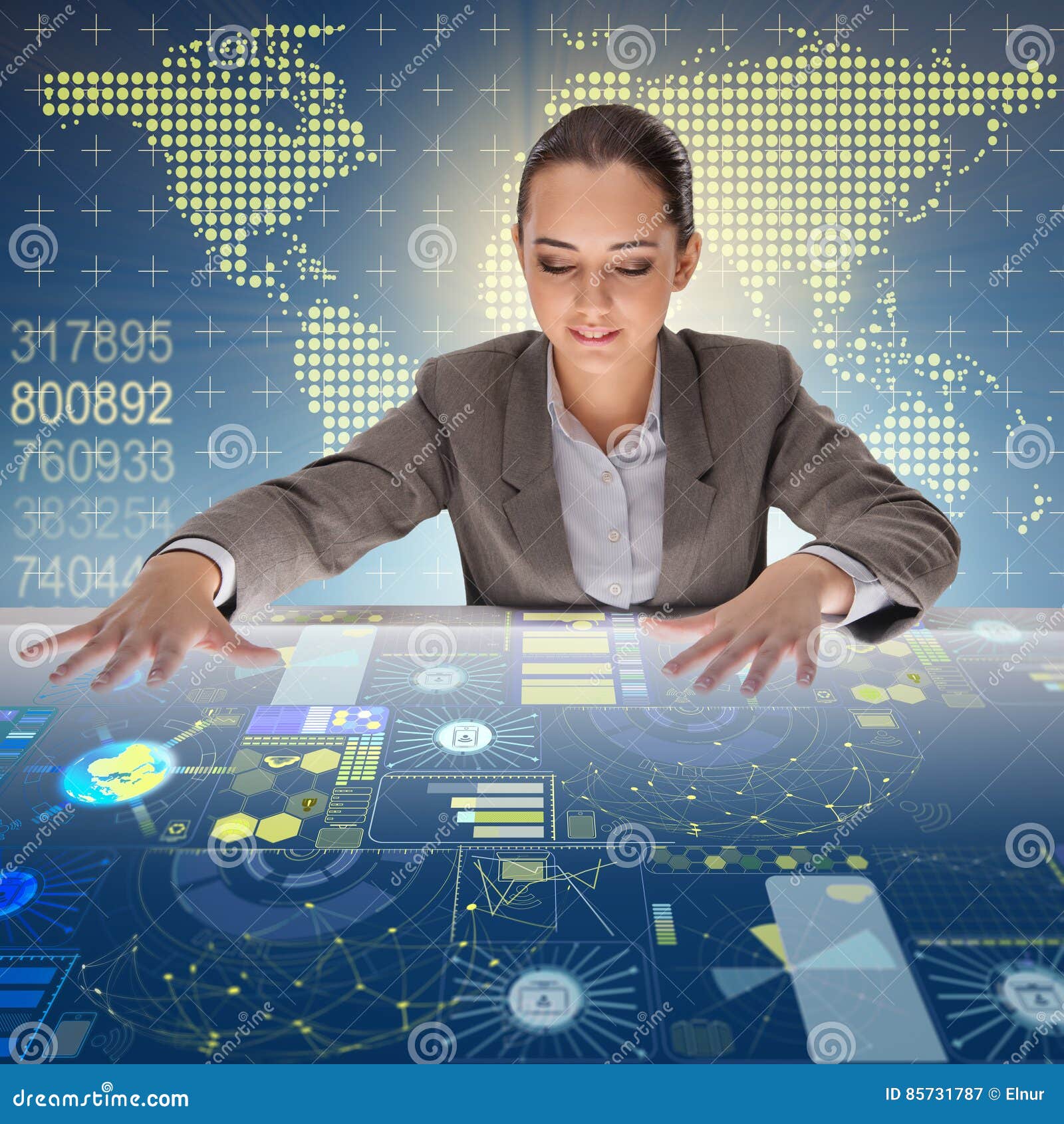 The Woman in Global Computing Concept Stock Image - Image of networking ...