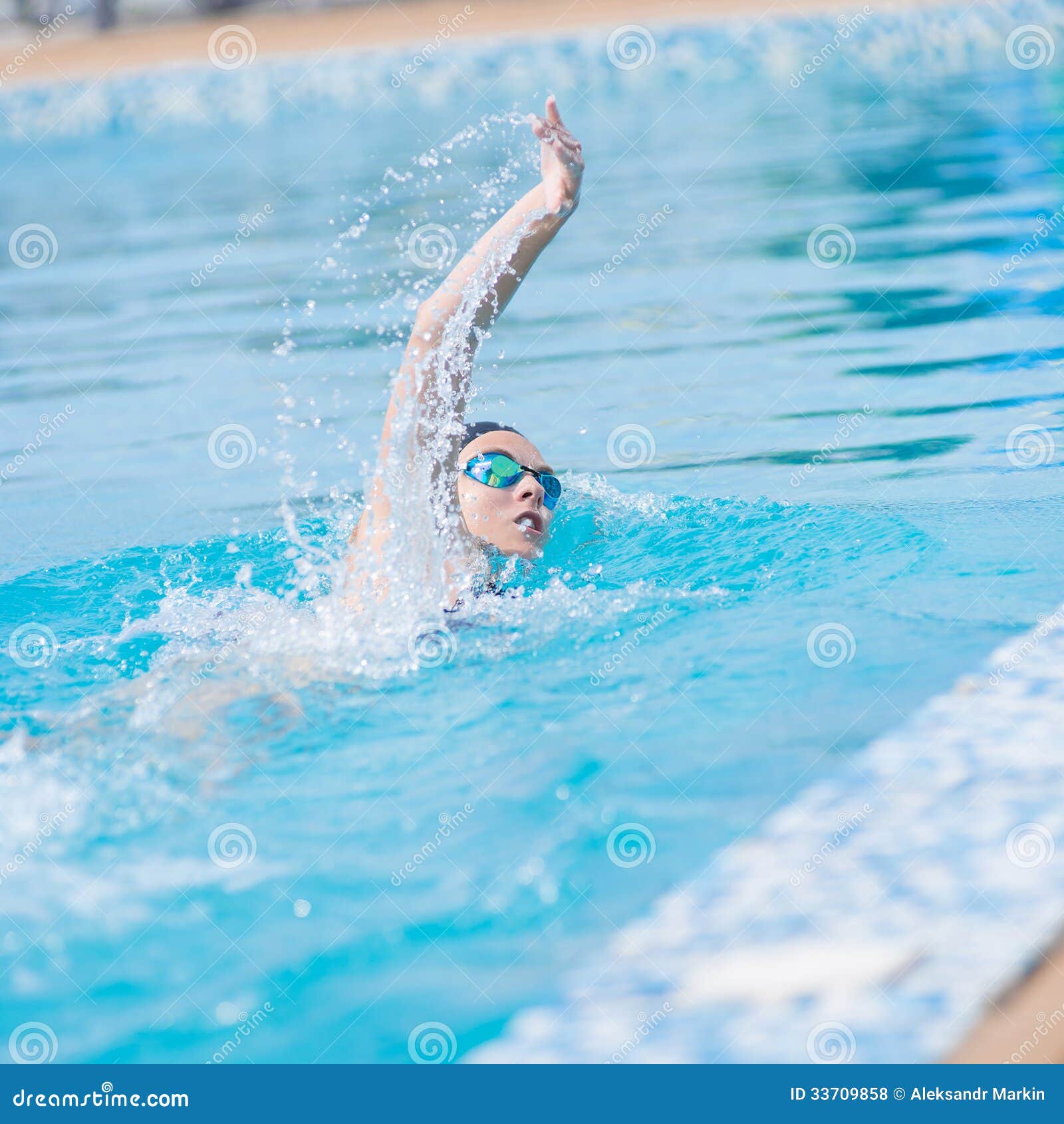 Woman in Goggles Swimming Front Crawl Style Stock Photo - Image of ...