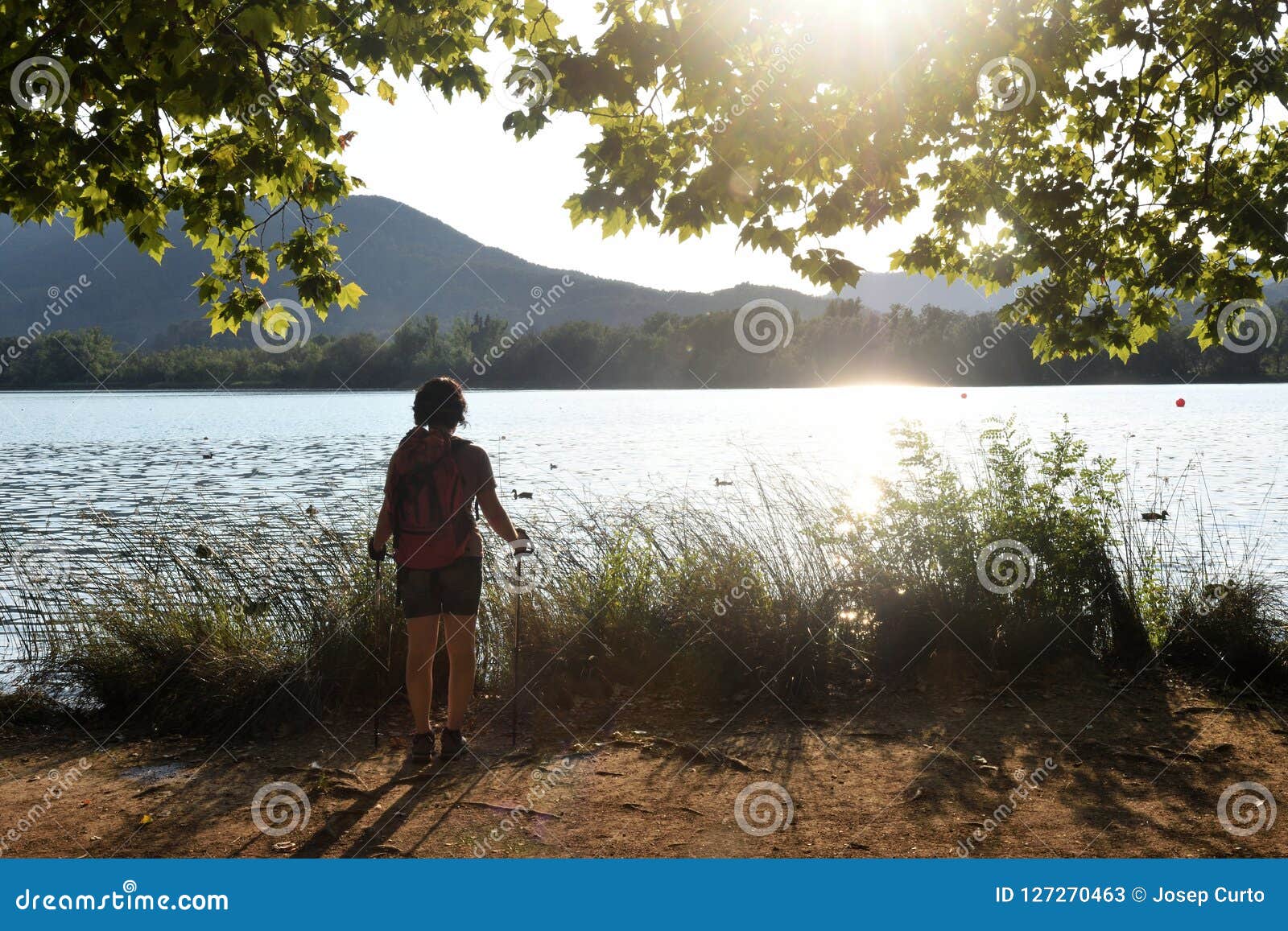 Woman Going on Excursion and Contemplating the Sunset Stock Image ...