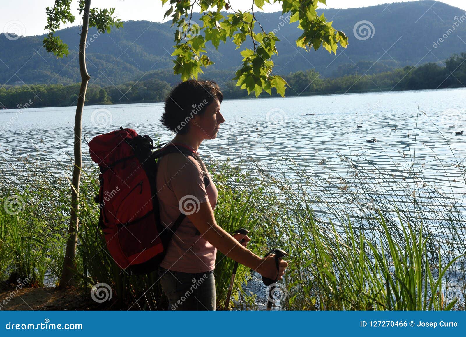 Woman Going on Excursion and Contemplating the Sunset Stock Photo ...