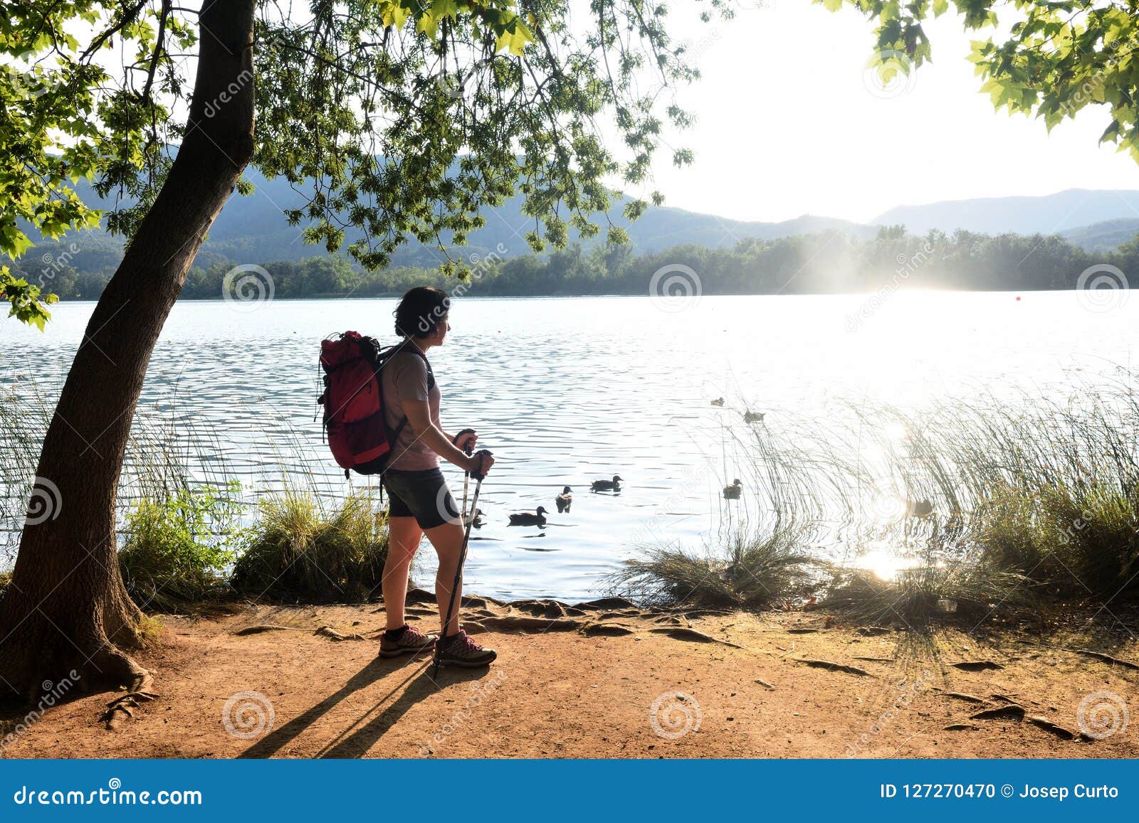 Woman Going on Excursion and Contemplating the Sunset Stock Photo ...