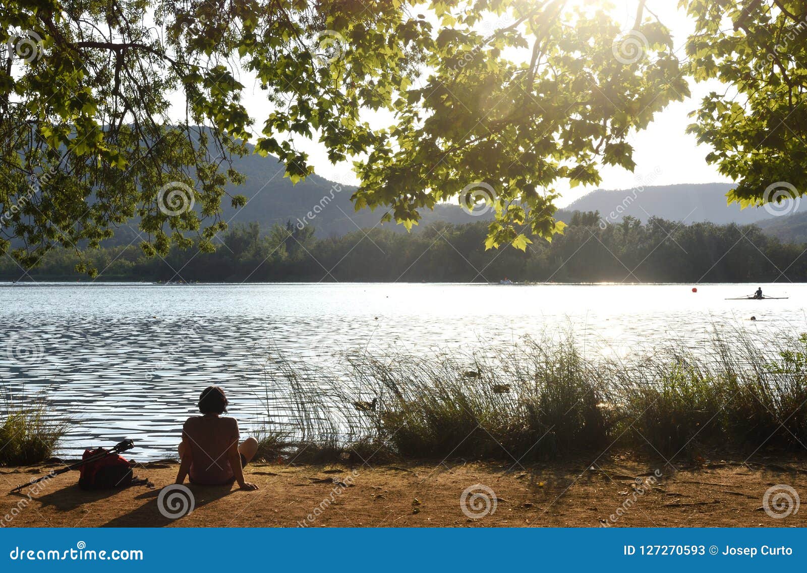 Woman Going on Excursion and Contemplating the Sunset Stock Image ...
