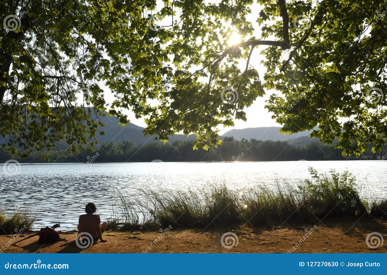 Woman Going on Excursion and Contemplating the Sunset Stock Photo ...