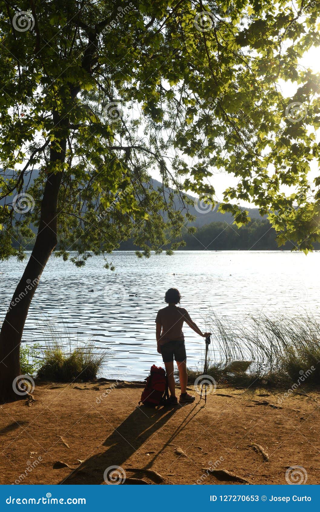 Woman Going on Excursion and Contemplating the Sunset Stock Image ...