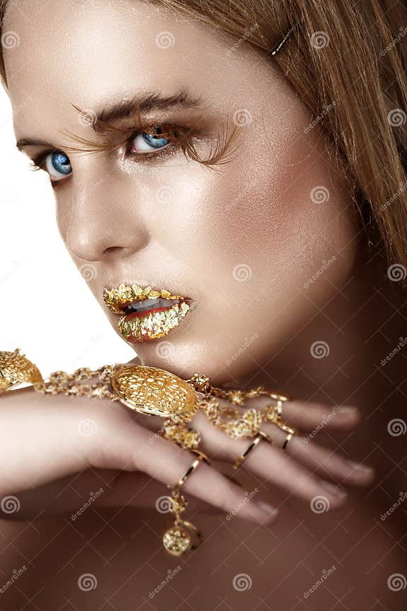 Woman with gold stock image. Image of gilded, girl, lashes - 7911469