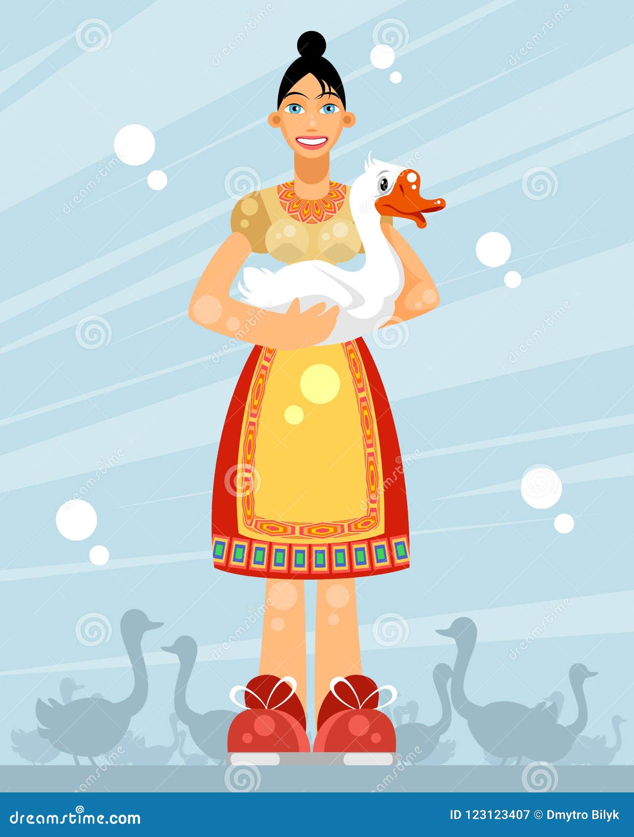 Woman with a goose stock vector. Illustration of girl - 123123407