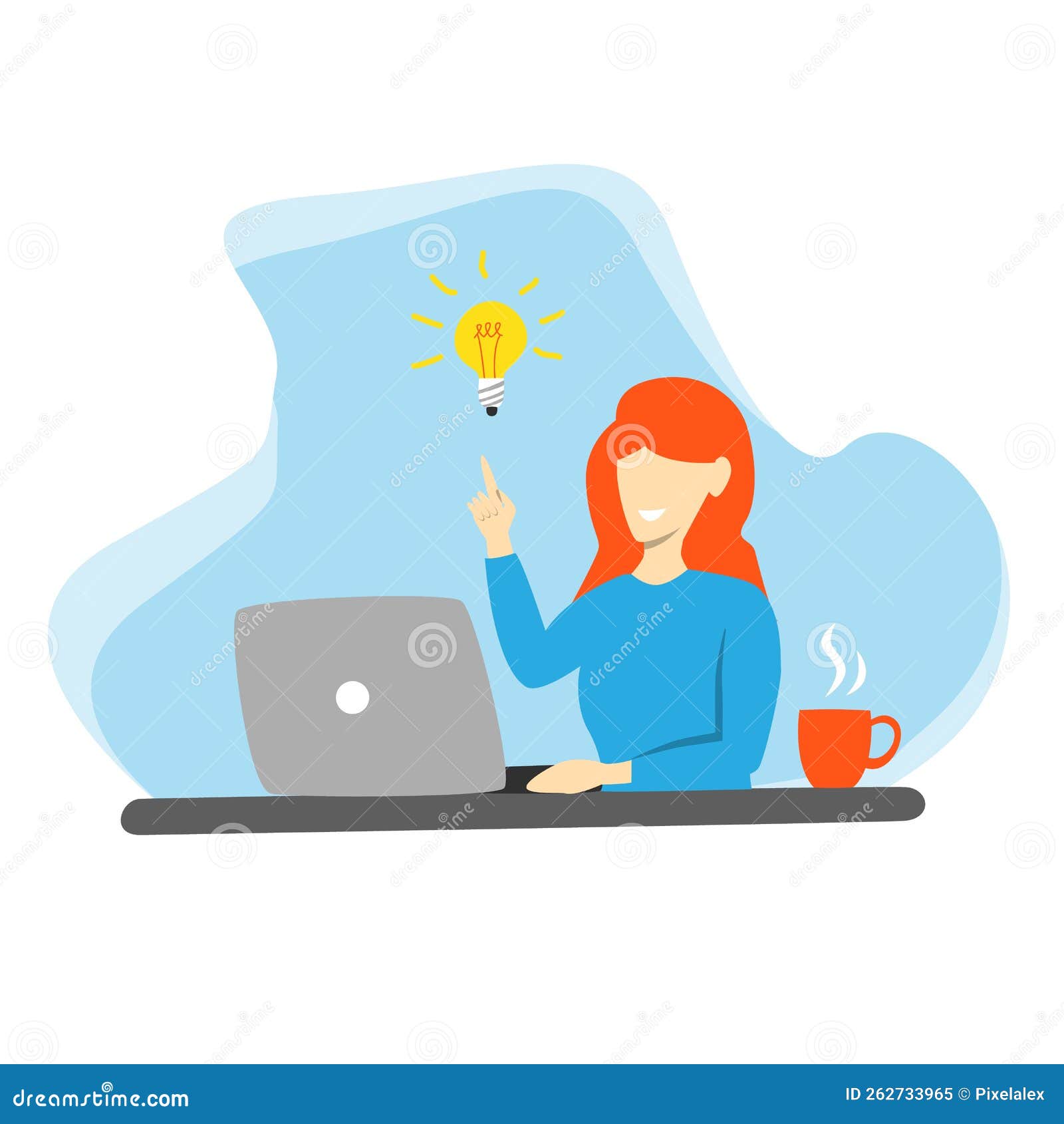 Woman Got an Idea while Working on a Laptop Stock Vector - Illustration ...